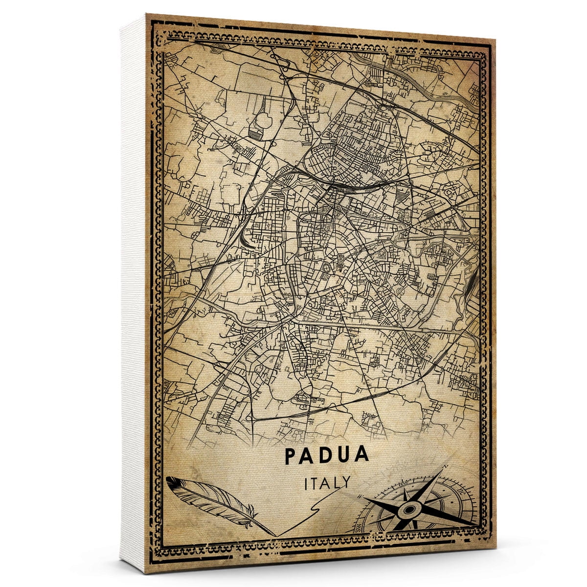 Padua Vintage Map Prints Canvas, Italy Map Art Canvas, Canvas, Padua ...