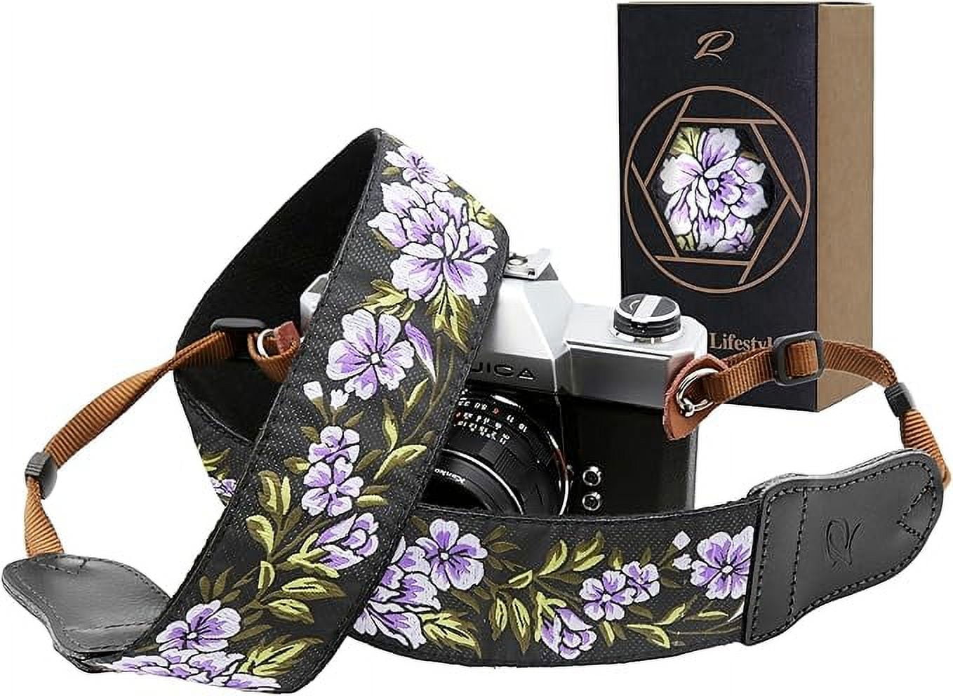 Padwa Lifestyle Purple Flower Camera Strap - 2" Double Layer Cowhide ...