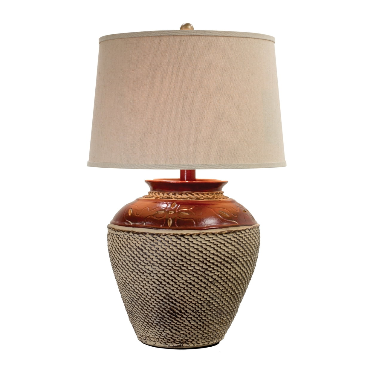 Paek 27 Inch Hydrocal Table Lamp Drum Shade Textured Urn Base Red Beige ...