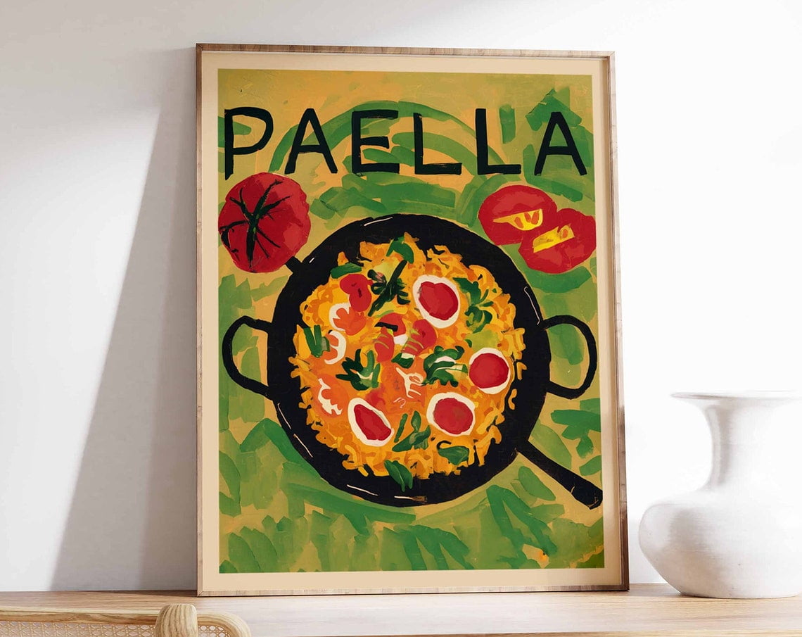Paella Poster, Mediterranean Cuisine Poster, Spanish Food Art, Kitchen ...