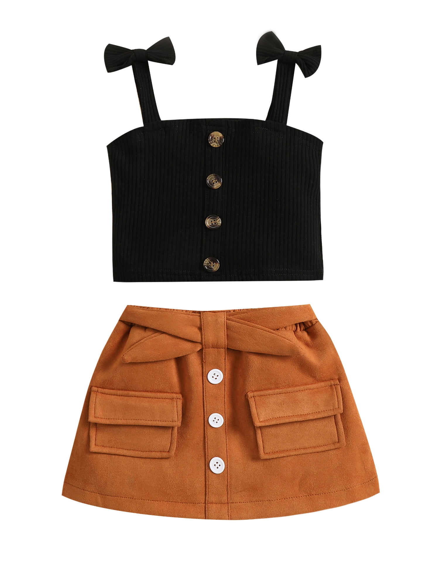 PaerPade 2PCS Toddler Girls Summer Clothes, Bow Strap Ribbed Knit Tank ...