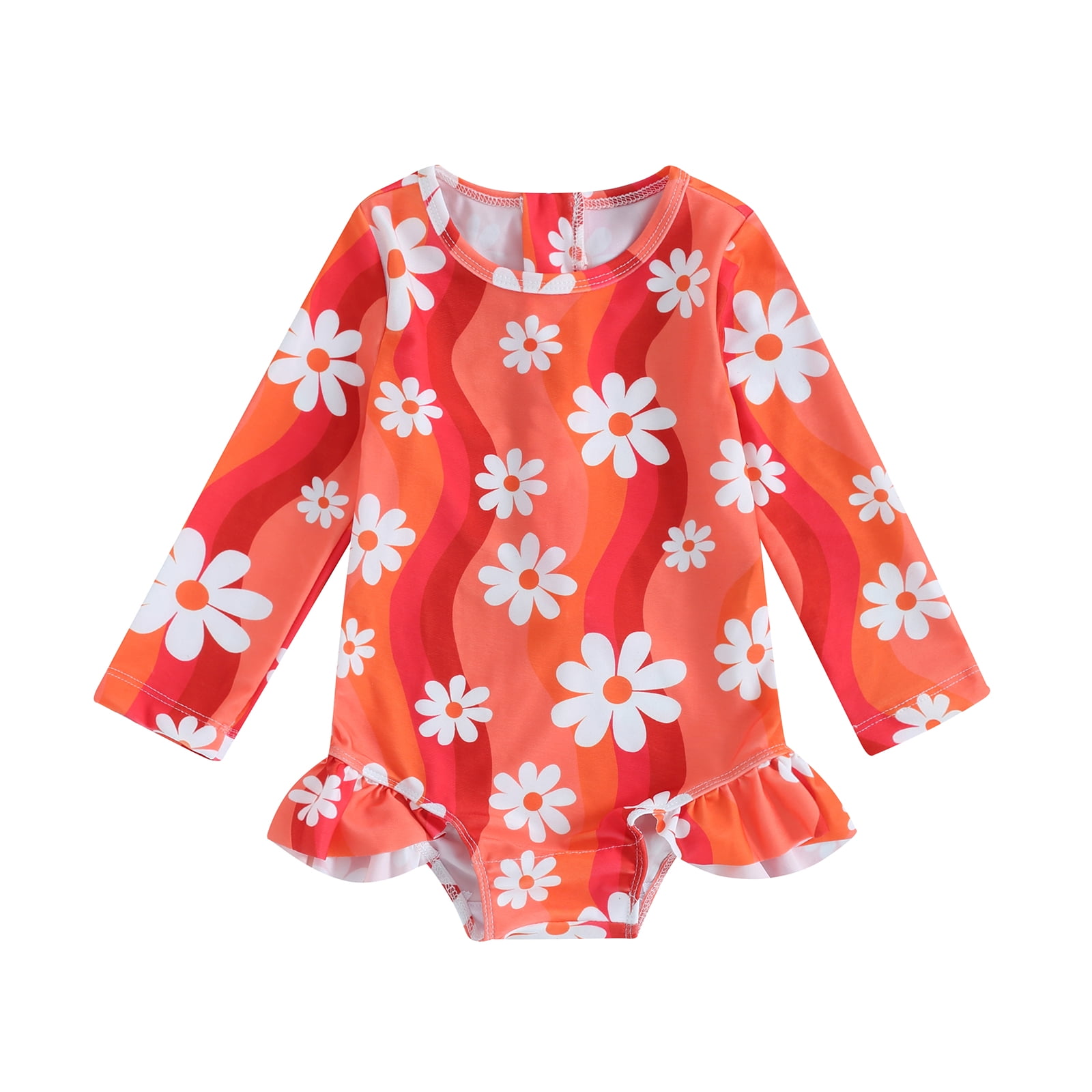 PaerPade Kids Baby Girls Rash Guard Swimsuit Rompers, Long Sleeve Daisy Print Toddler Ruffles ...