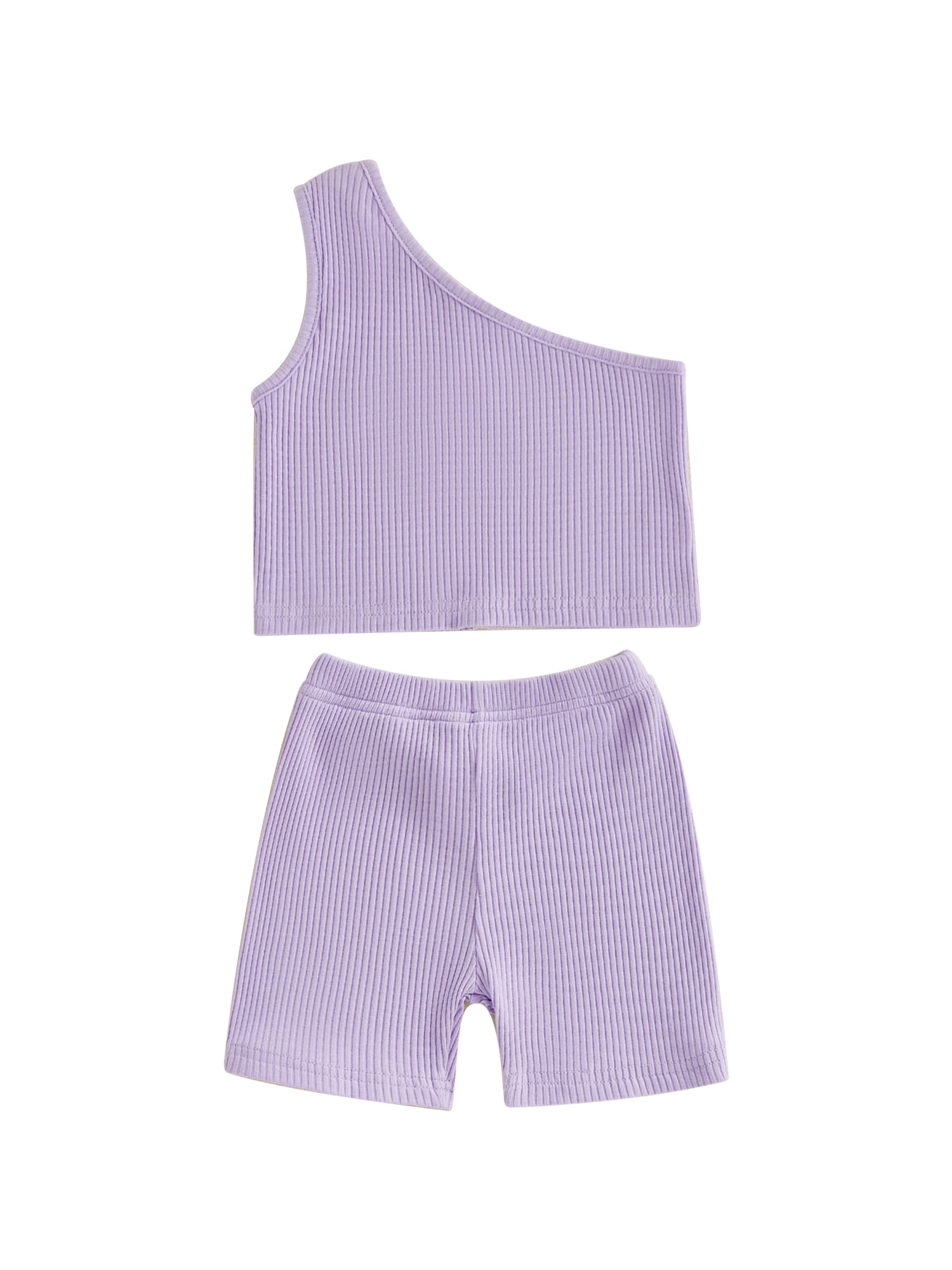 PaerPade Little Girl Ribbed Set, Slash Neck One Shoulder Tank Tops ...