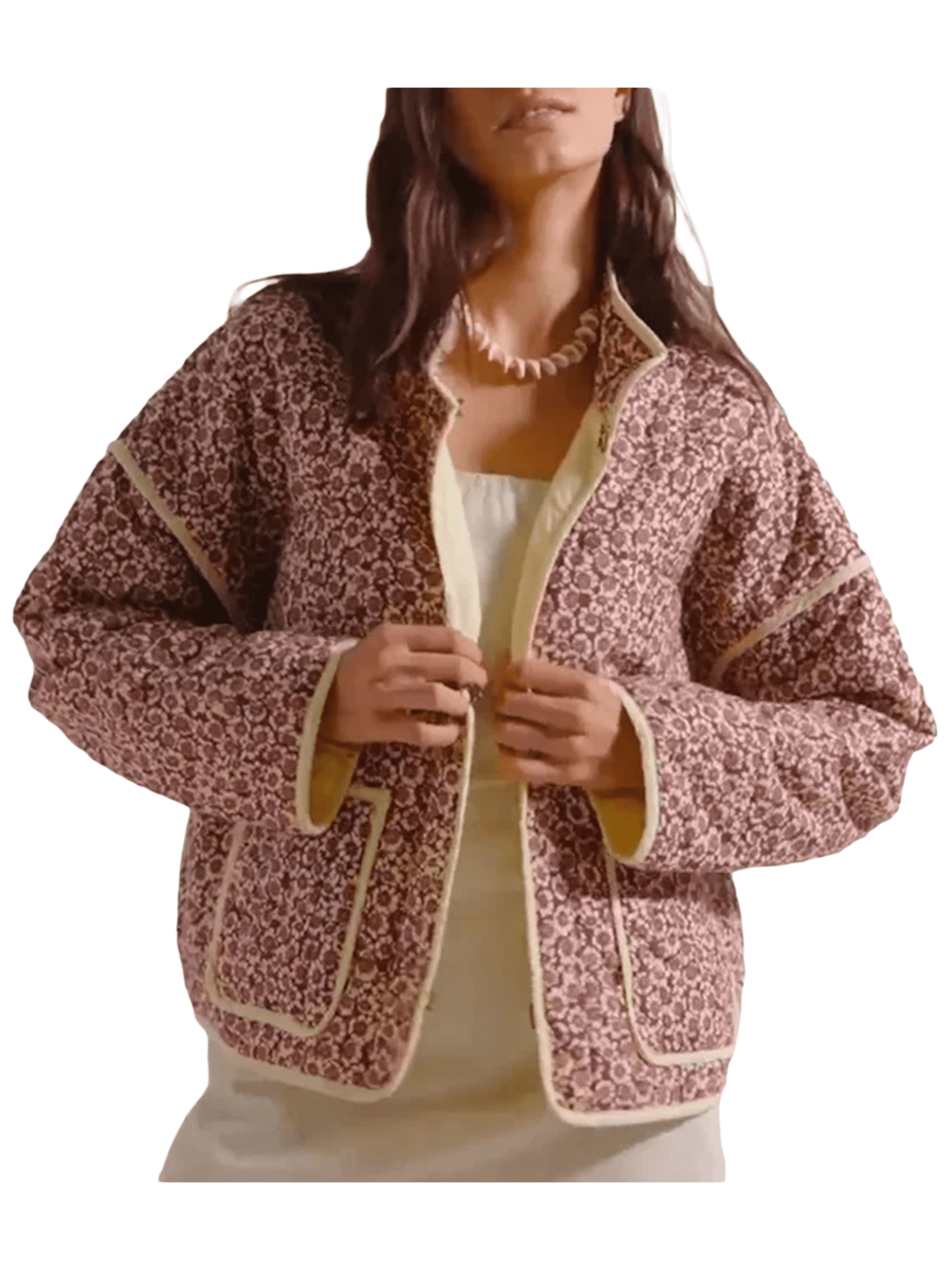 PaerPade Women's Short Puffer Jacket Floral Print Stand Collar Open ...