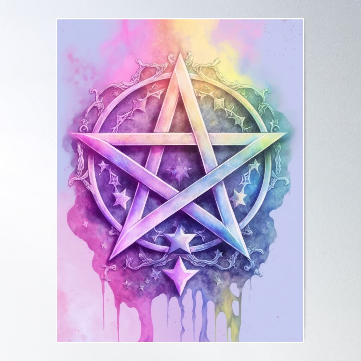 Pagan Pastel Goth Pentacle - Wiccan Colorful Pentagram Poster Wall Art ...