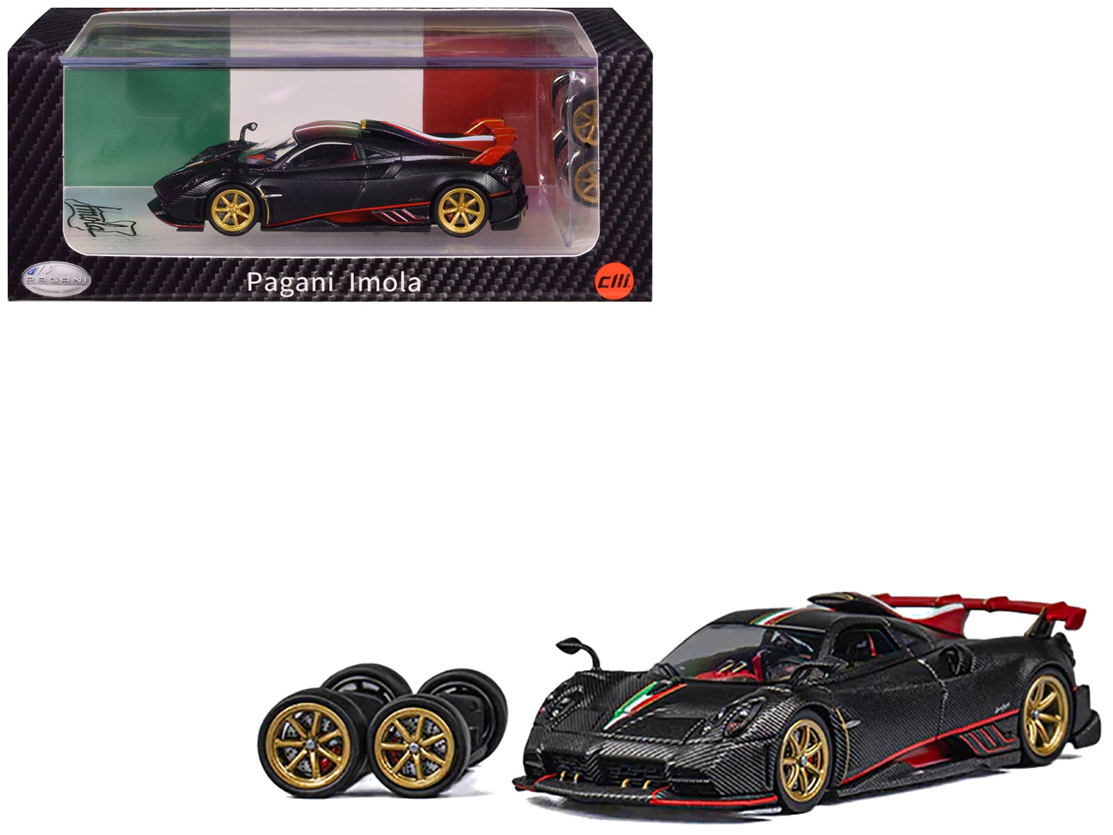 Pagani Imola Black Carbon with Italian Flag Stripes with Extra Wheels 1 ...