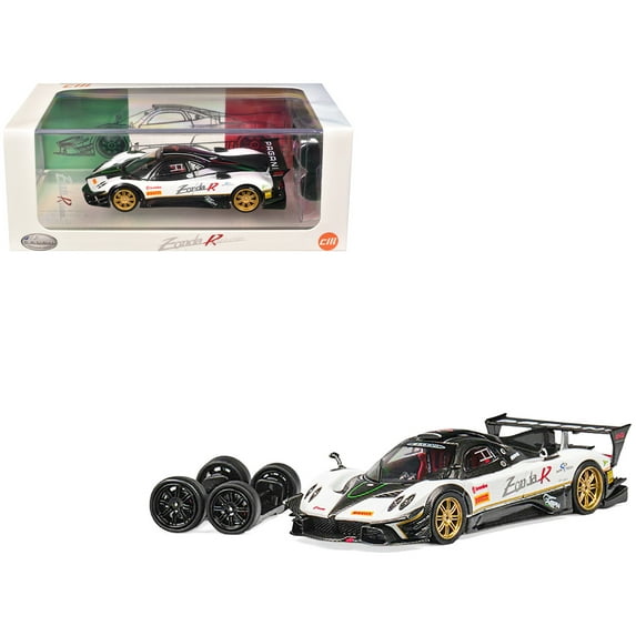 Pagani Zonda Revolucion White and Carbon with Extra Wheels 1/64 Diecast ...