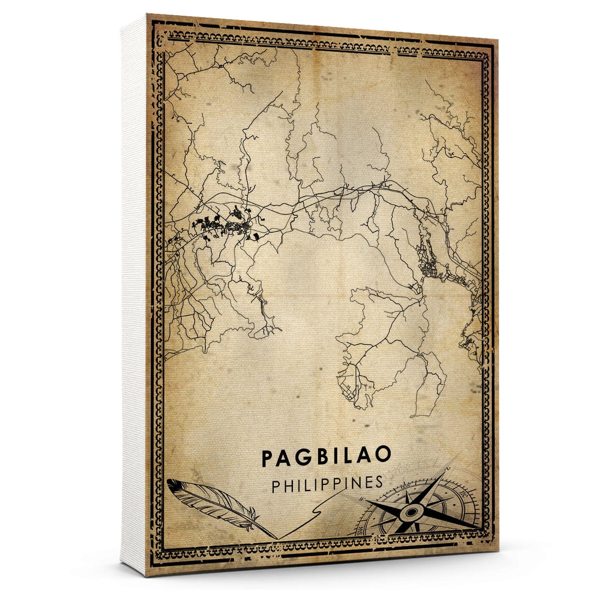 Pagbilao Vintage Map Prints Canvas, Philippines Map Art Canvas, Canvas ...