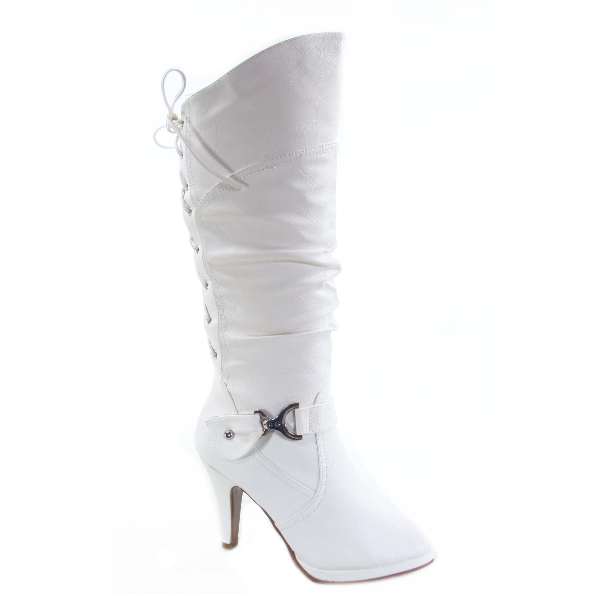 Page-65 Women's Back Lace Up Round Toe High Heel Platform Mid-Calf Knee ...