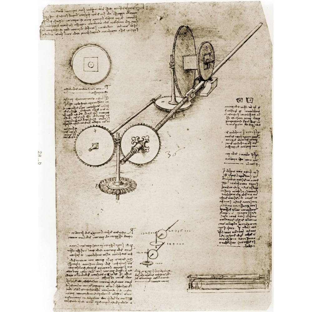 Page From The Notebooks Of Leonardo Da Vinci Showing Geared Device ...