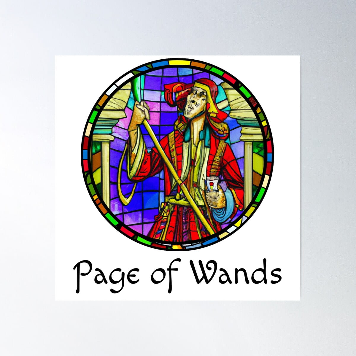 Page Of Wands - Stained Glass Design For Poster, Stickers And Other ...