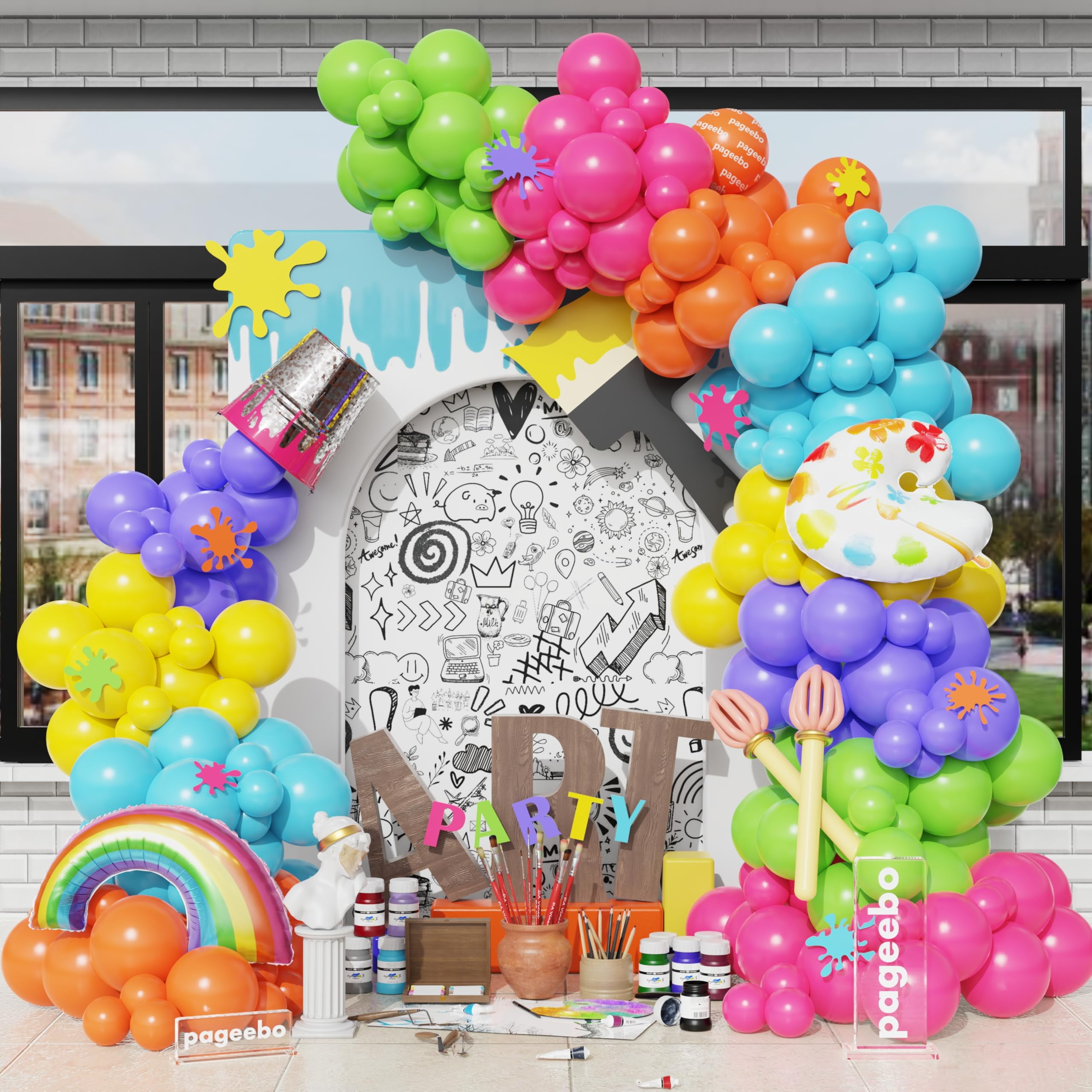 PageebO Painting Balloon Garland SSF20 Arch, 158Pcs Rainbow with Color ...