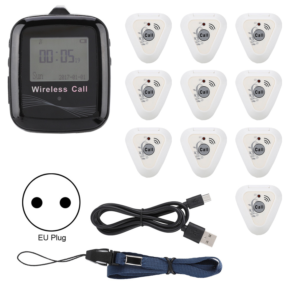 Paging System Black Mobile Receiver + 10pcs Single Button Triangular ...