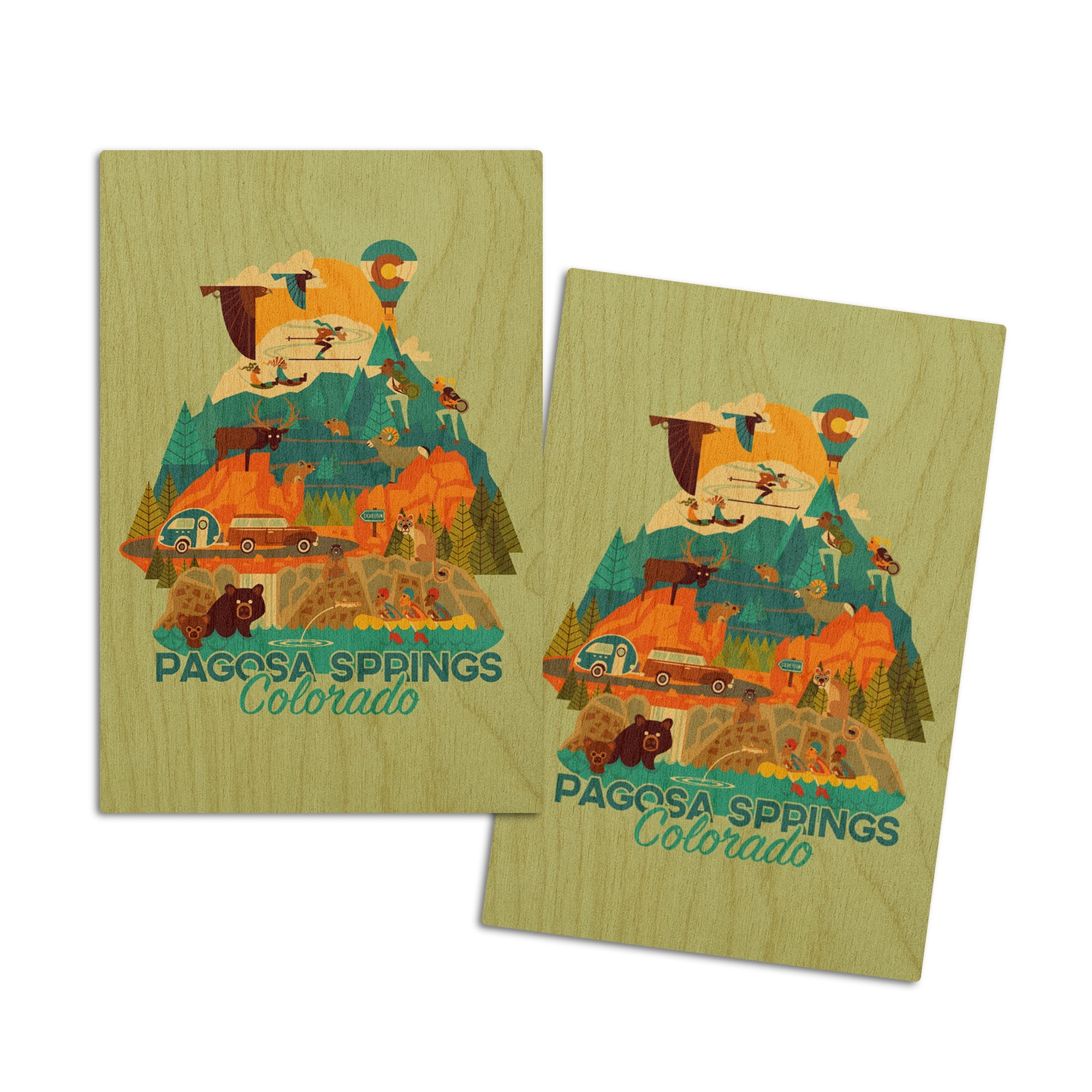 Pagosa Springs, Colorado, Geometric, Contour (4x6 Birch Wood Postcards ...