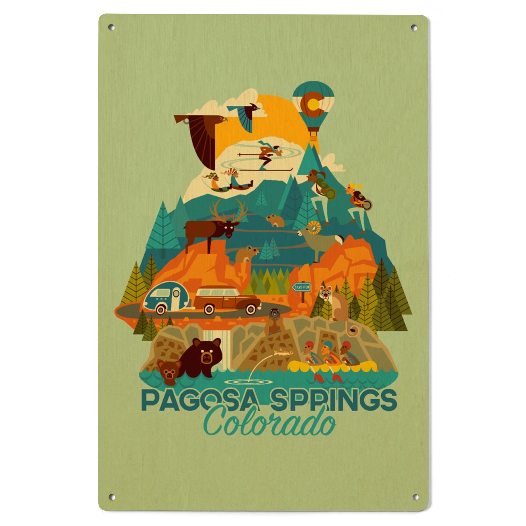 Pagosa Springs, Colorado, Geometric, Contour Birch Wood Wall Sign (6x9 ...