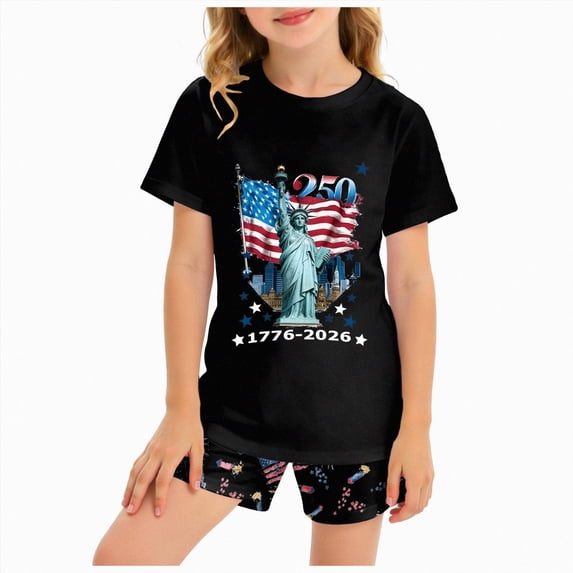 Paguaki Girls Independence Day Printed Short Sleeve Top Shorts ...