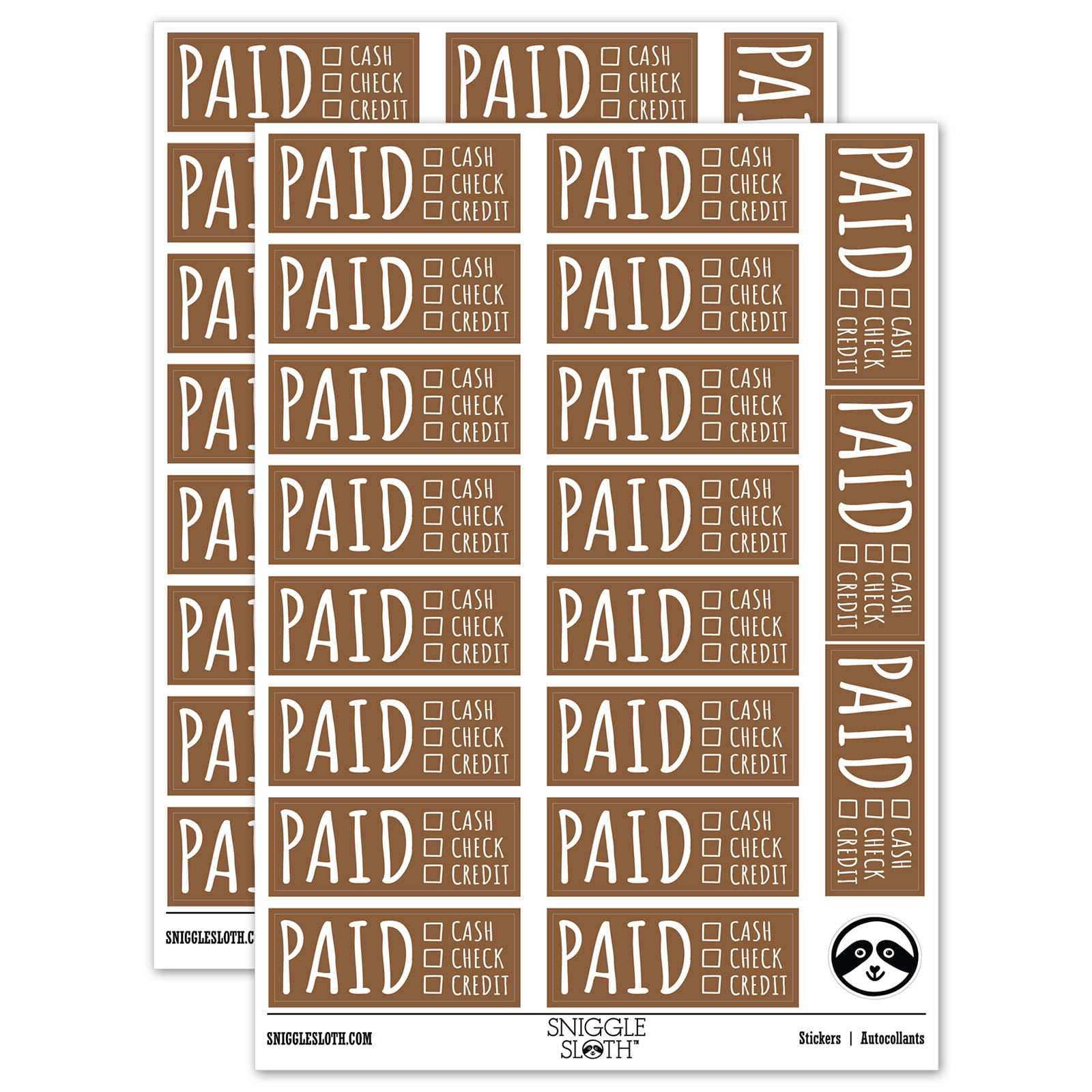 Paid Details Cash Check Credit Invoice Sticker Set - Brown - Matte ...