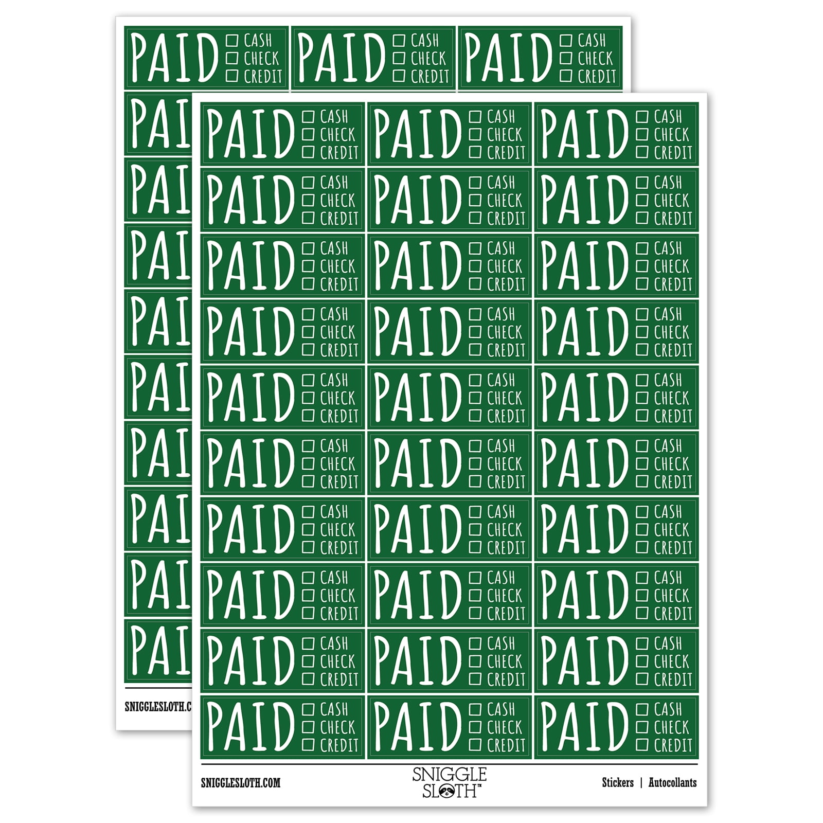 Paid Details Cash Check Credit Invoice Sticker Set - Dark Green - Gloss ...