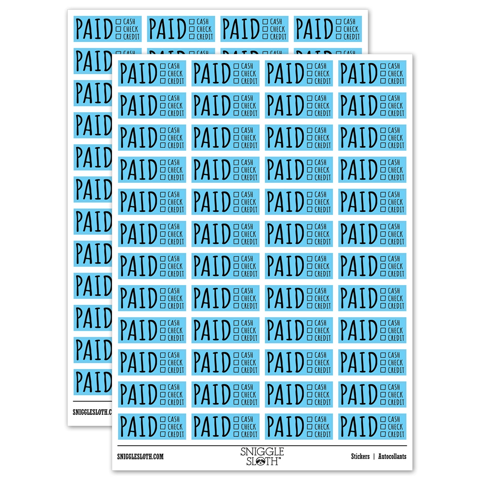 Paid Details Cash Check Credit Invoice Sticker Set - Light Blue - Matte ...