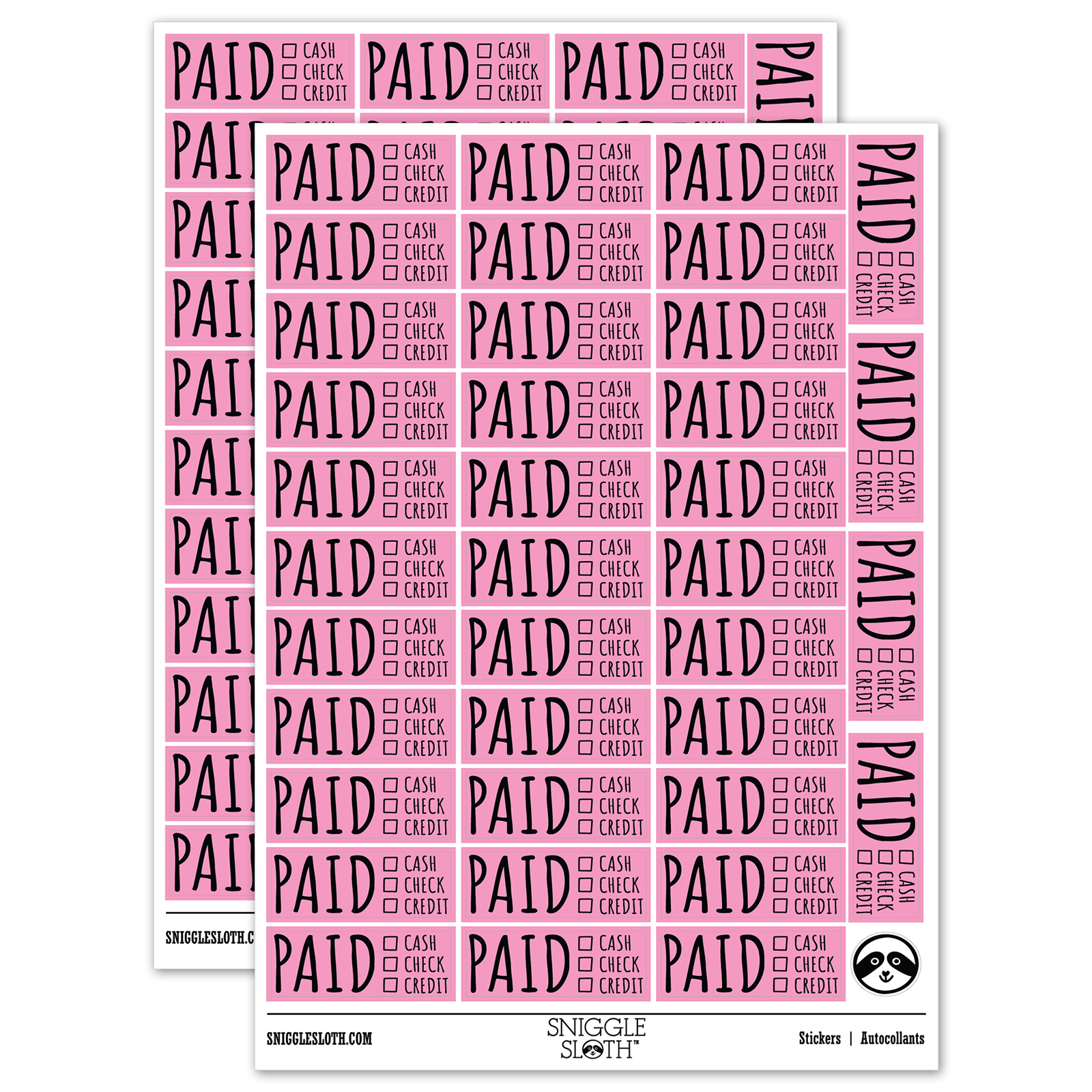 Paid Details Cash Check Credit Invoice Sticker Set - Light Pink - Gloss ...