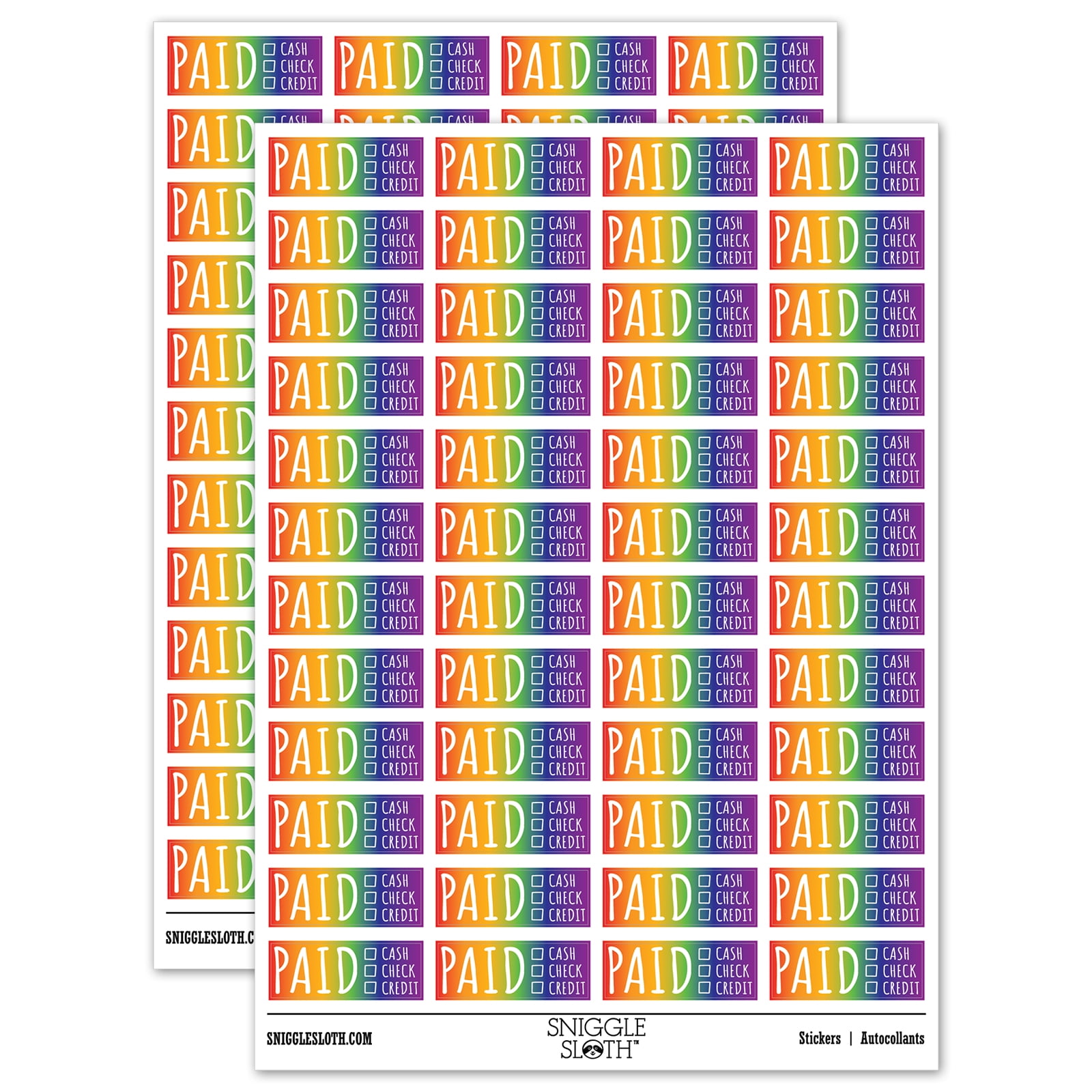 Paid Details Cash Check Credit Invoice Sticker Set - Rainbow - Gloss ...