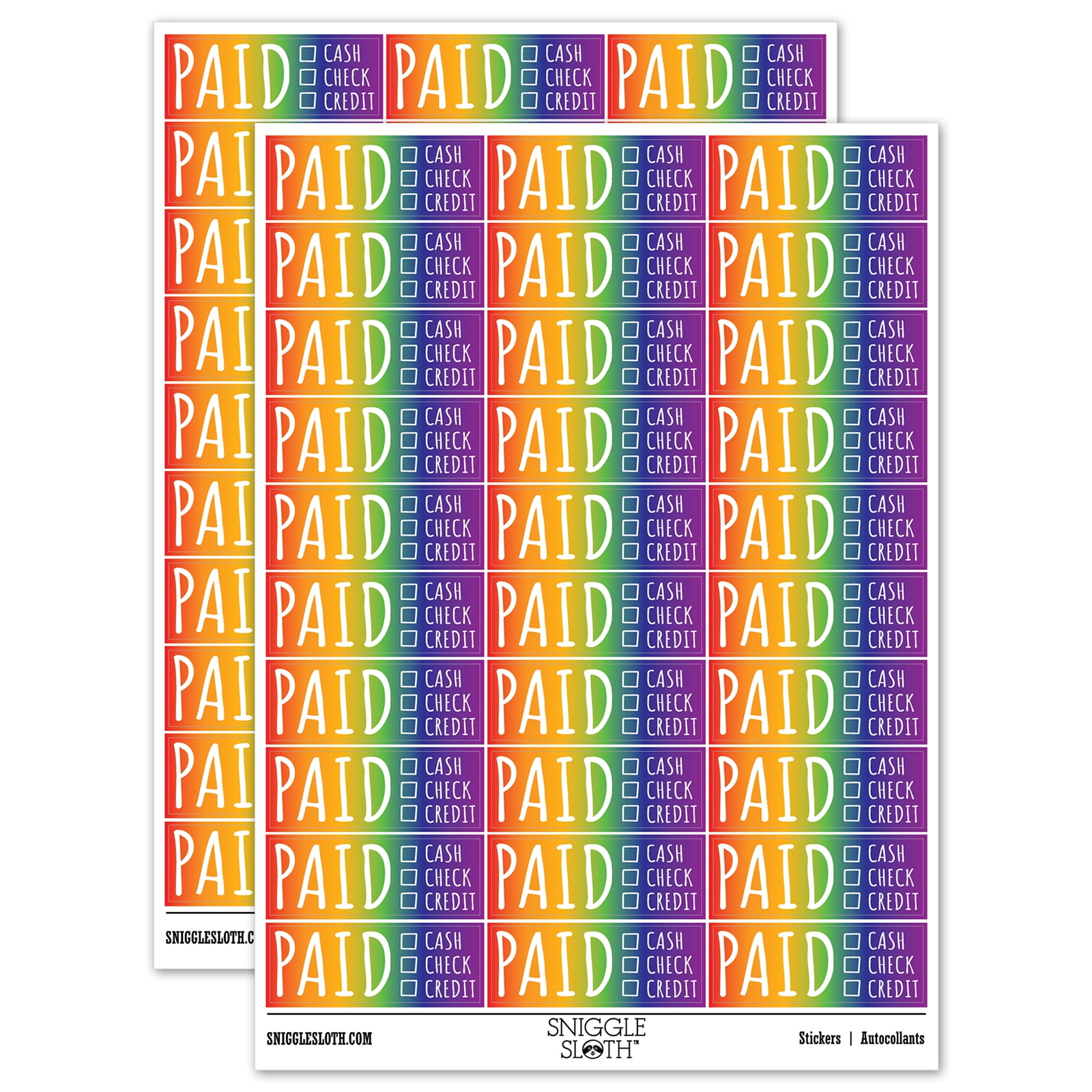 Paid Details Cash Check Credit Invoice Sticker Set - Rainbow - Gloss ...