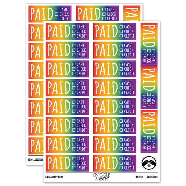 Paid Details Cash Check Credit Invoice Sticker Set - Rainbow - Gloss ...