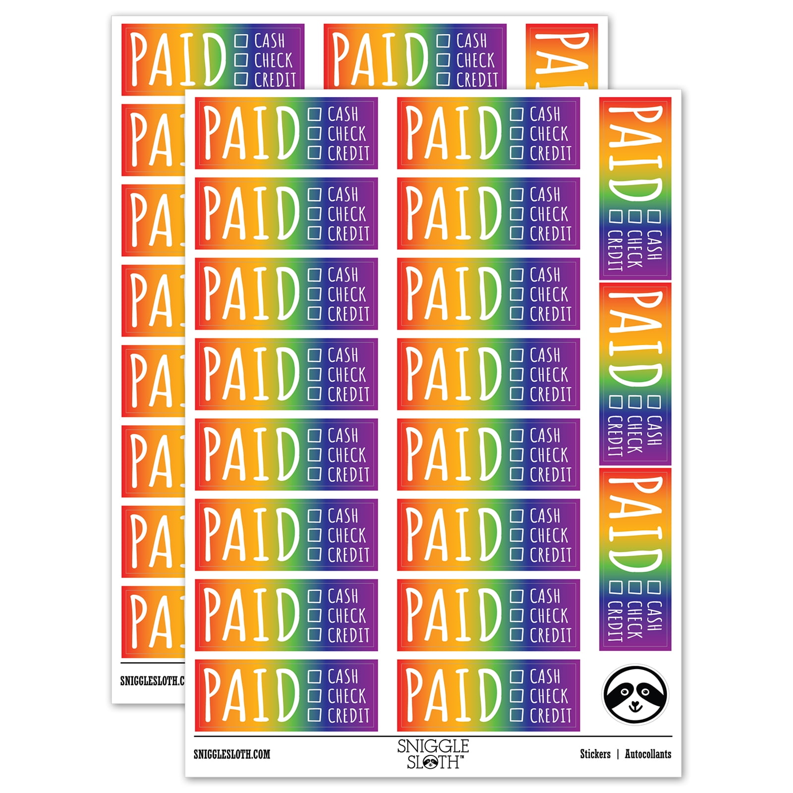 Paid Details Cash Check Credit Invoice Sticker Set - Rainbow - Matte ...