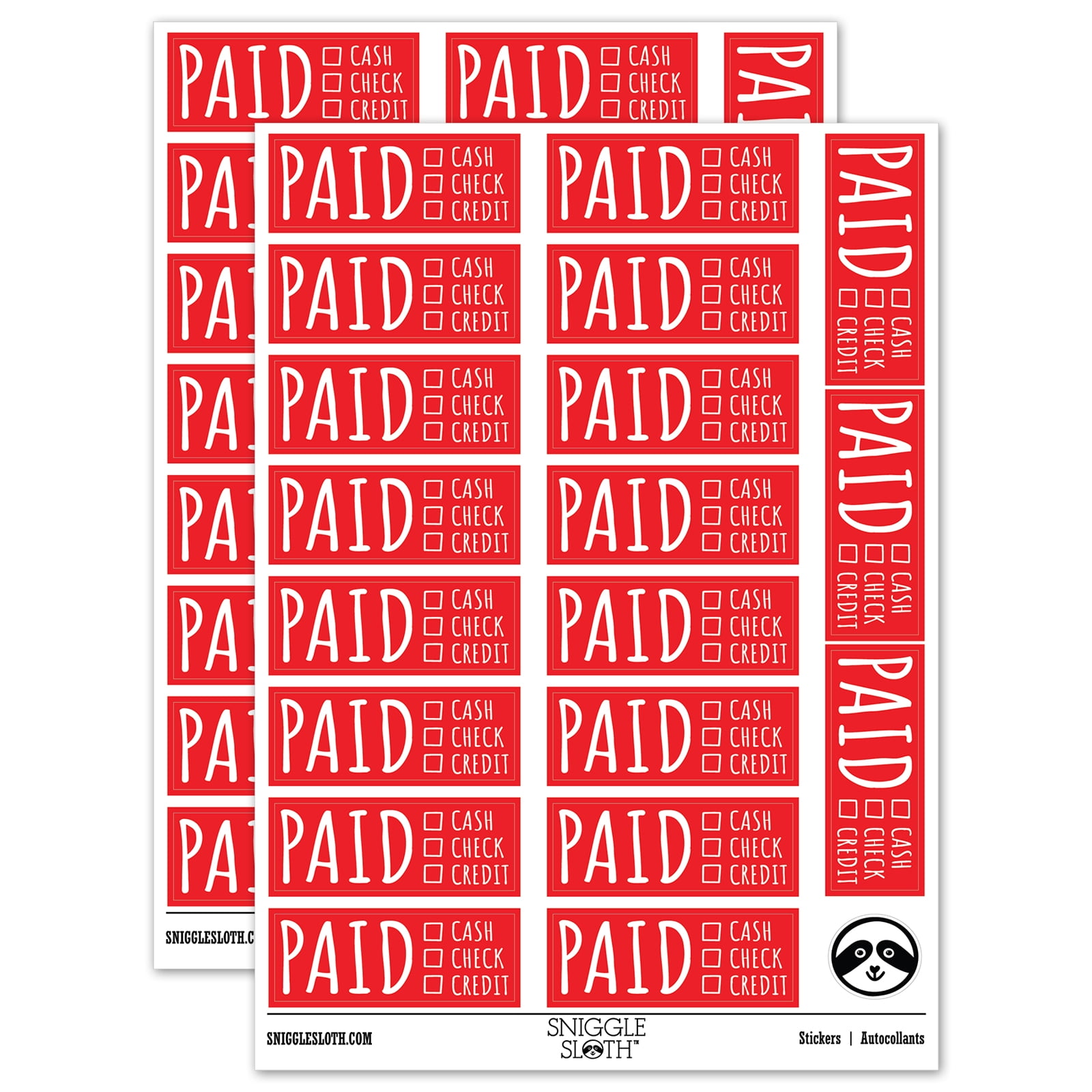Paid Details Cash Check Credit Invoice Sticker Set - Red - Gloss Finish ...
