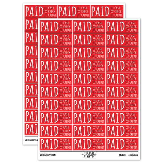 Paid Details Cash Check Credit Invoice Sticker Set - Red - Matte Finish ...