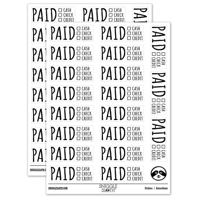 Paid Details Cash Check Credit Invoice Sticker Set - White - Gloss ...