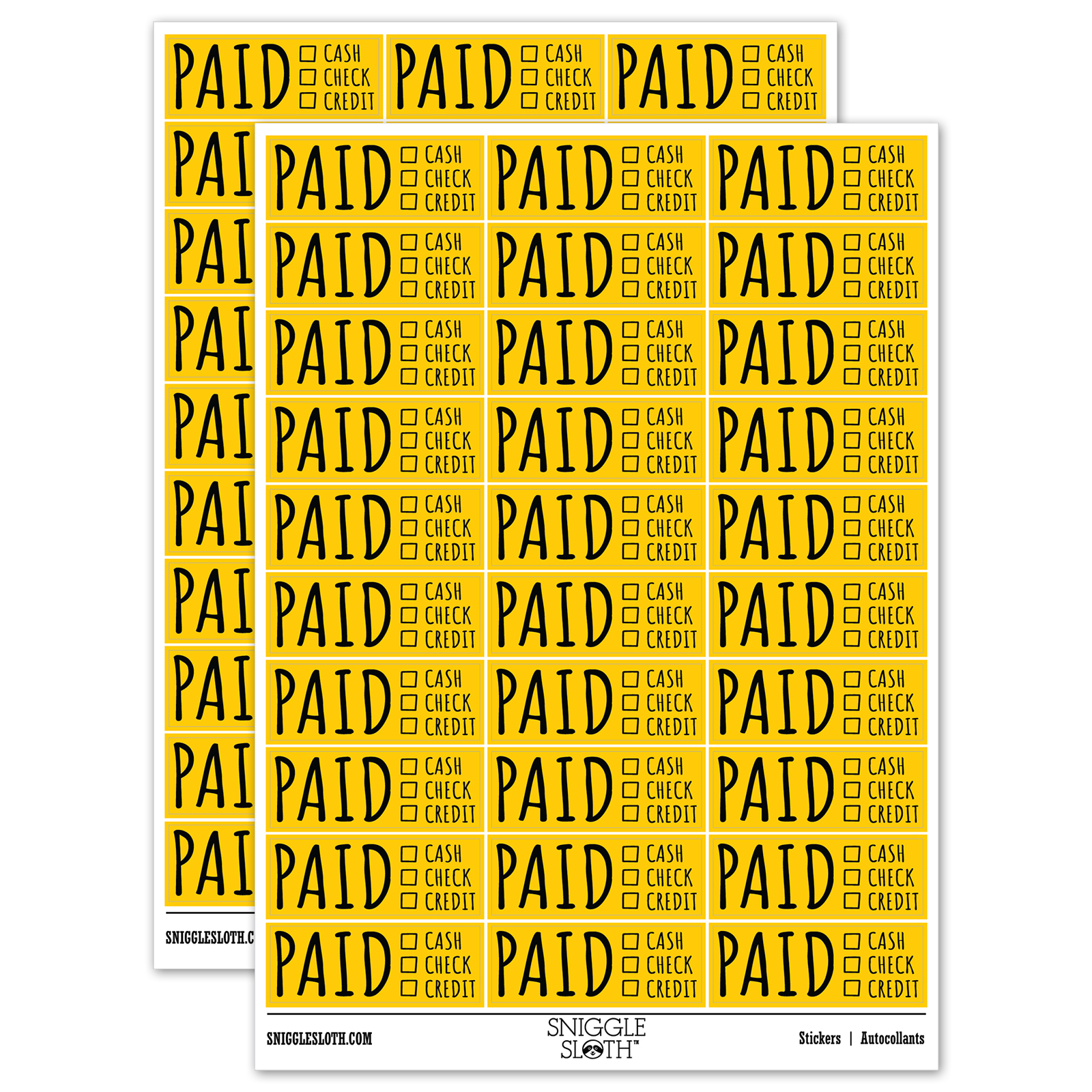 Paid Details Cash Check Credit Invoice Sticker Set - Yellow - Gloss ...