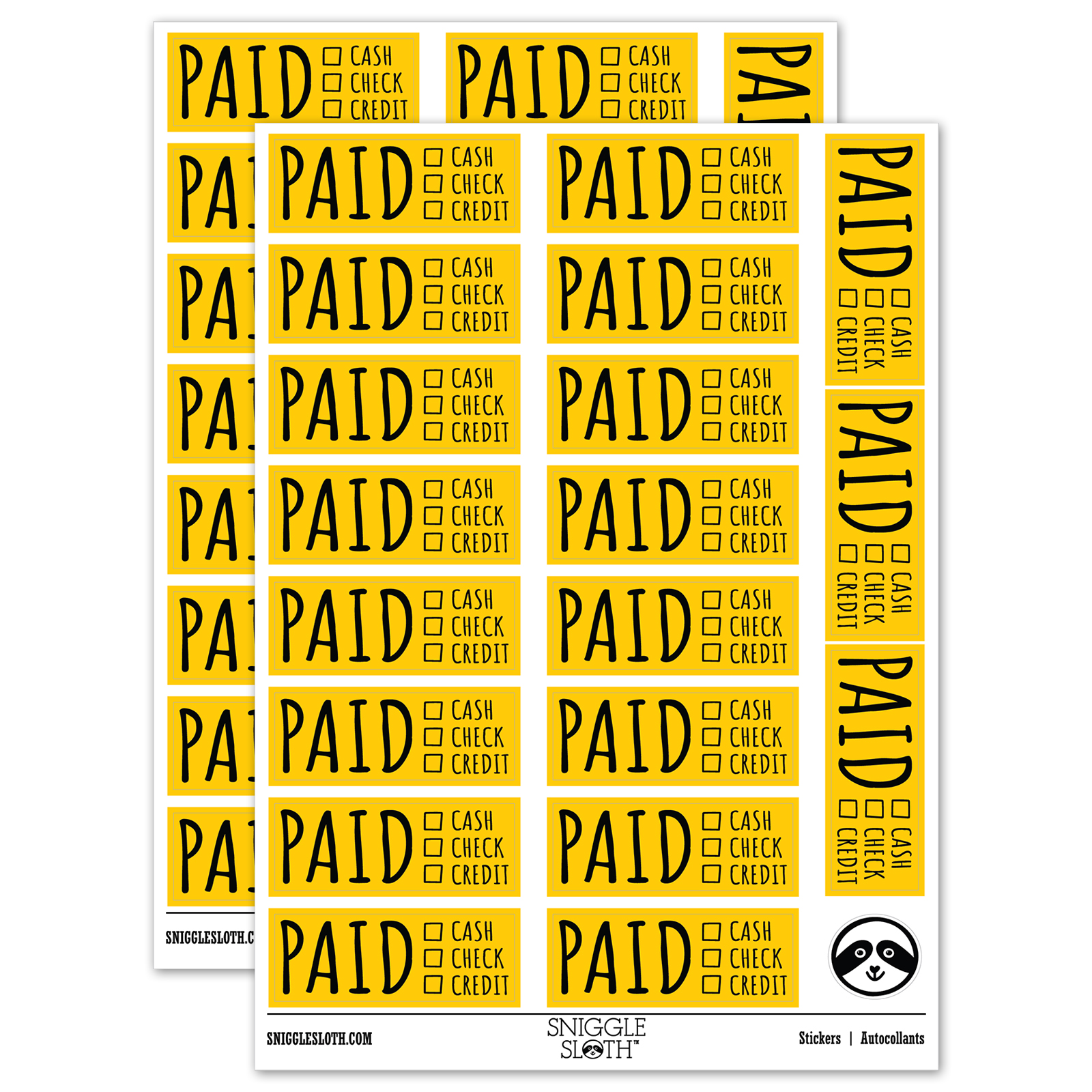Paid Details Cash Check Credit Invoice Sticker Set - Yellow - Matte ...
