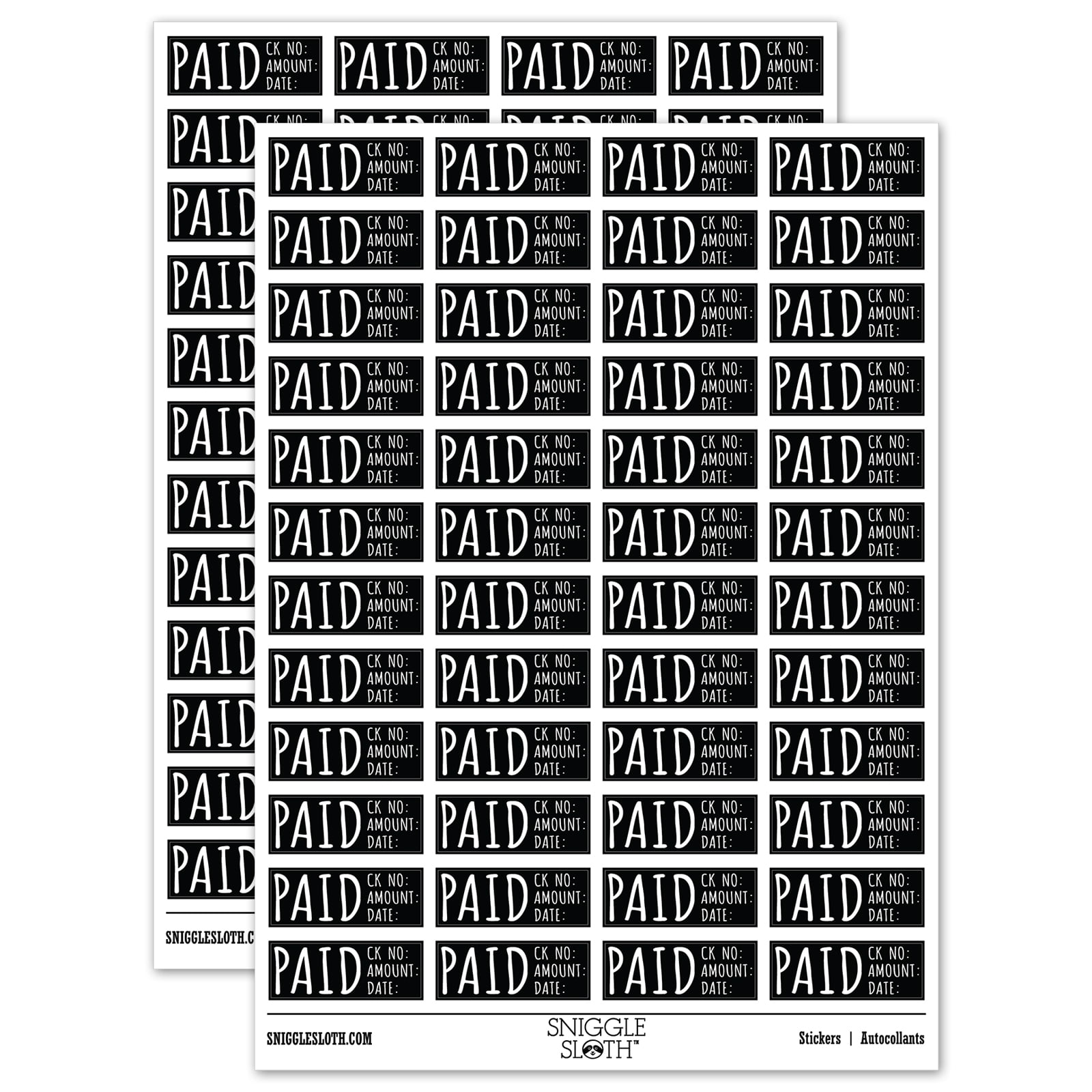 Paid Details Check Number Amount Date Invoice Sticker Set - Black ...
