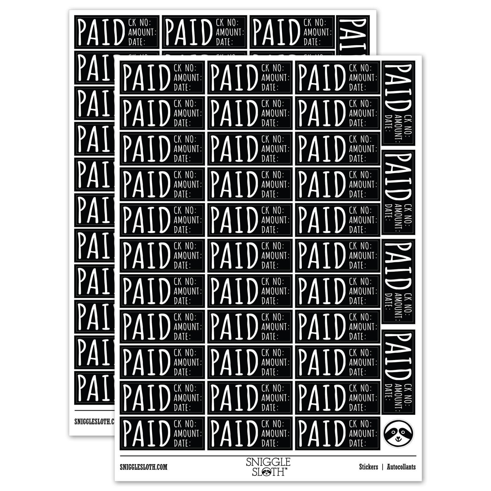 Paid Details Check Number Amount Date Invoice Sticker Set - Black ...
