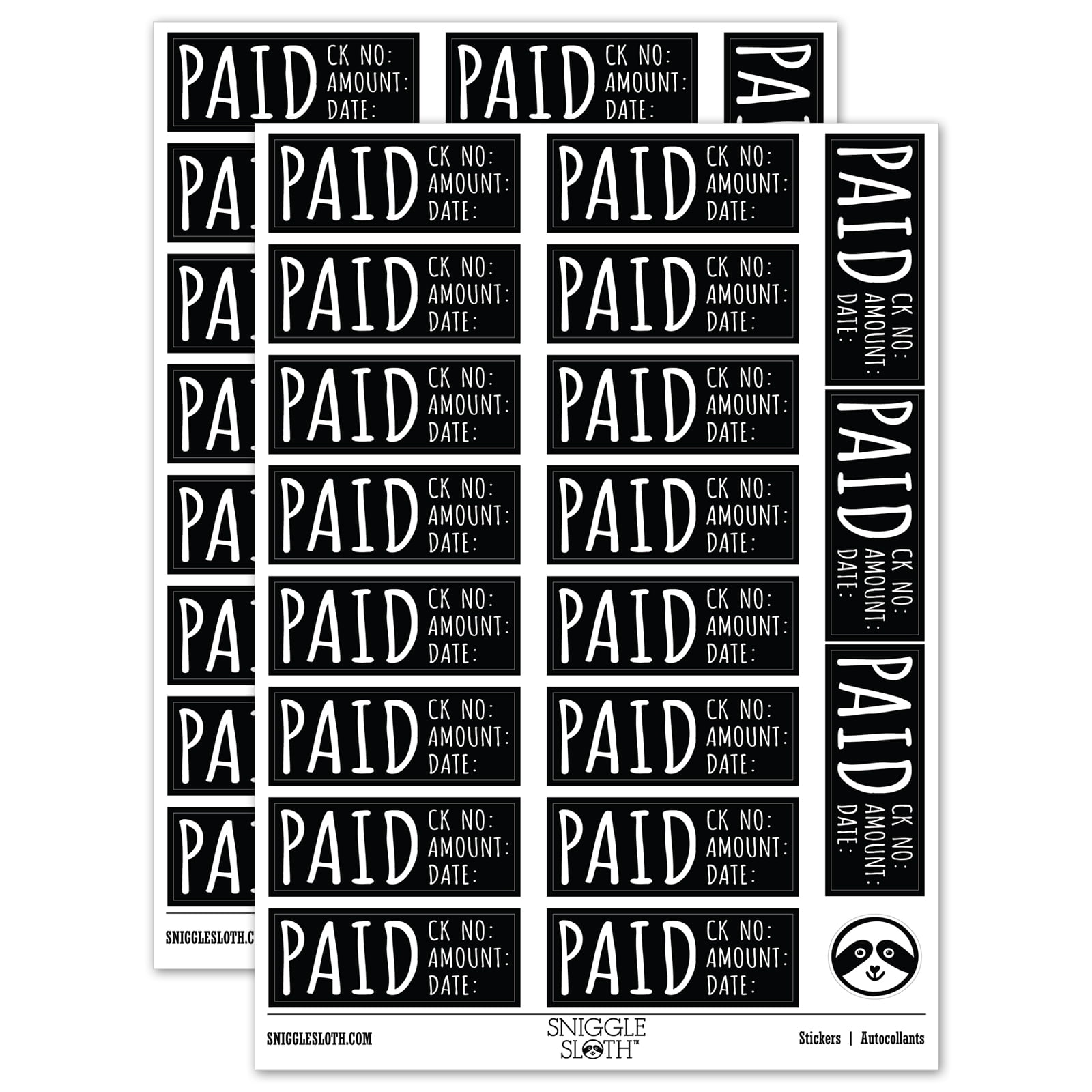 Paid Details Check Number Amount Date Invoice Sticker Set - Black ...