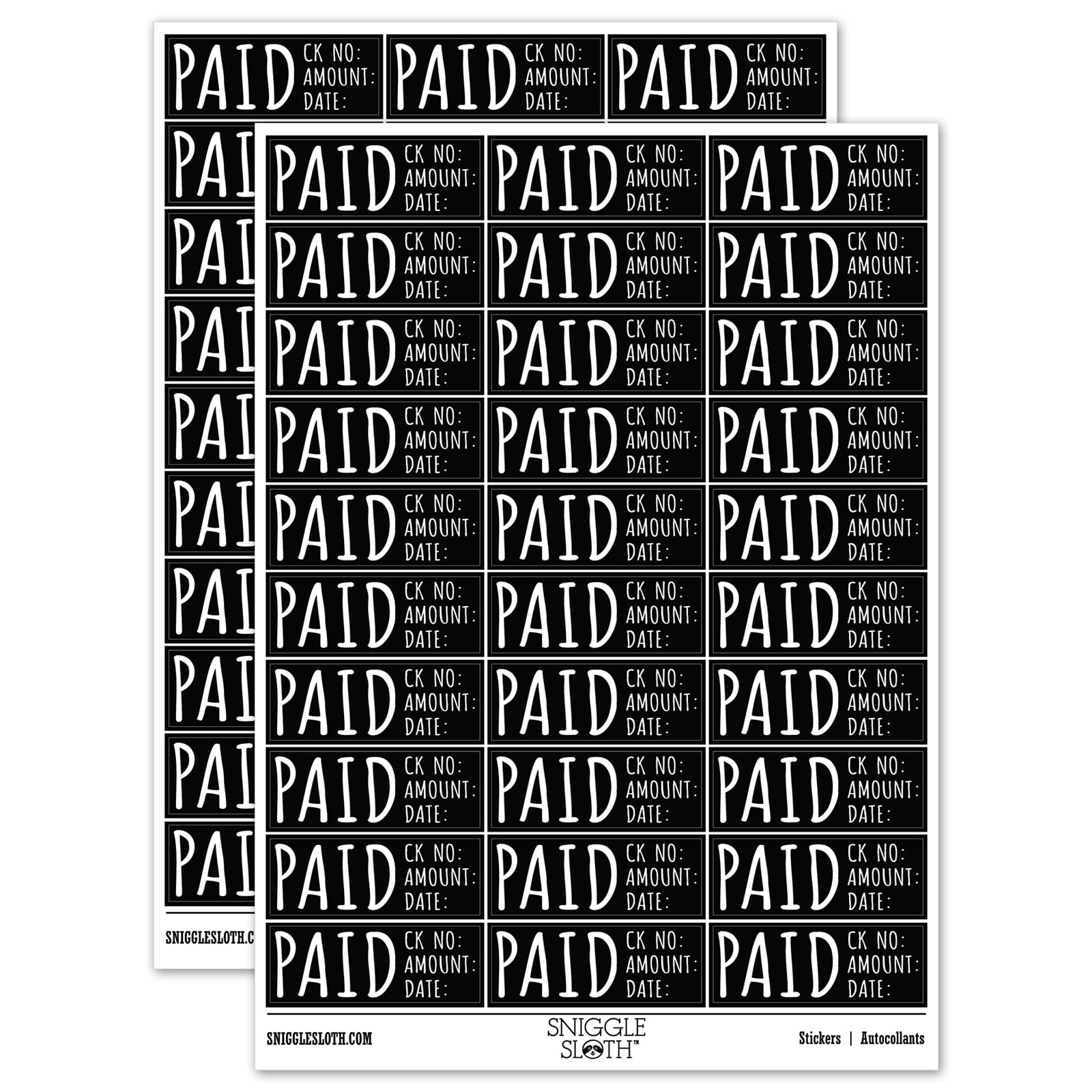 Paid Details Check Number Amount Date Invoice Sticker Set - Black ...