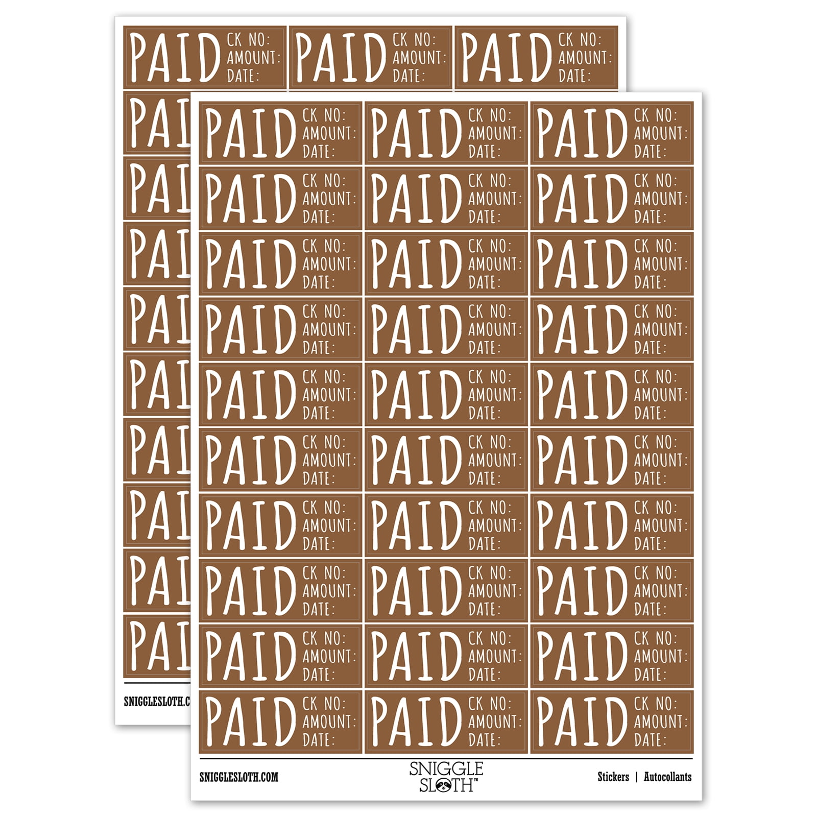Paid Details Check Number Amount Date Invoice Sticker Set - Brown ...