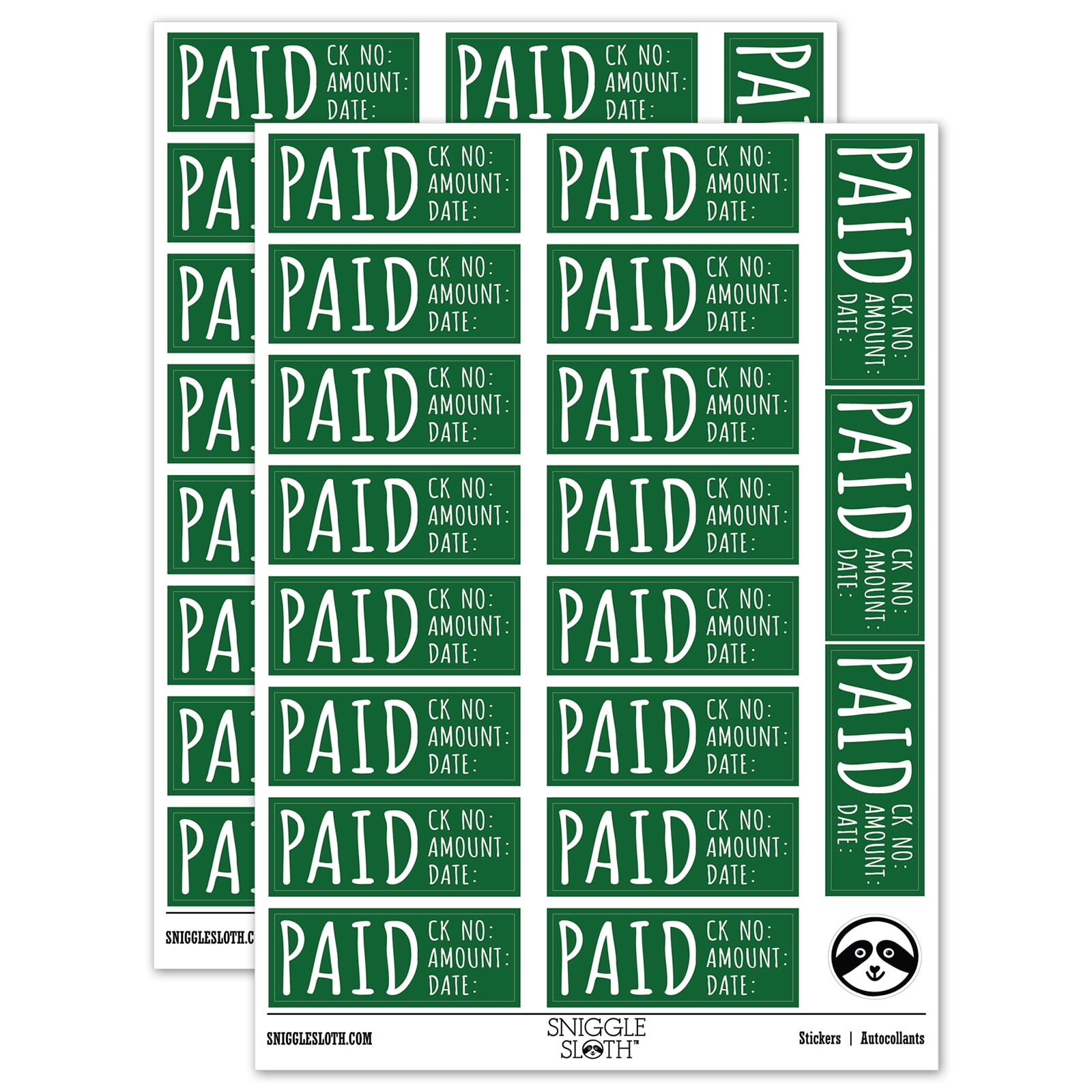 Paid Details Check Number Amount Date Invoice Sticker Set - Dark Green ...