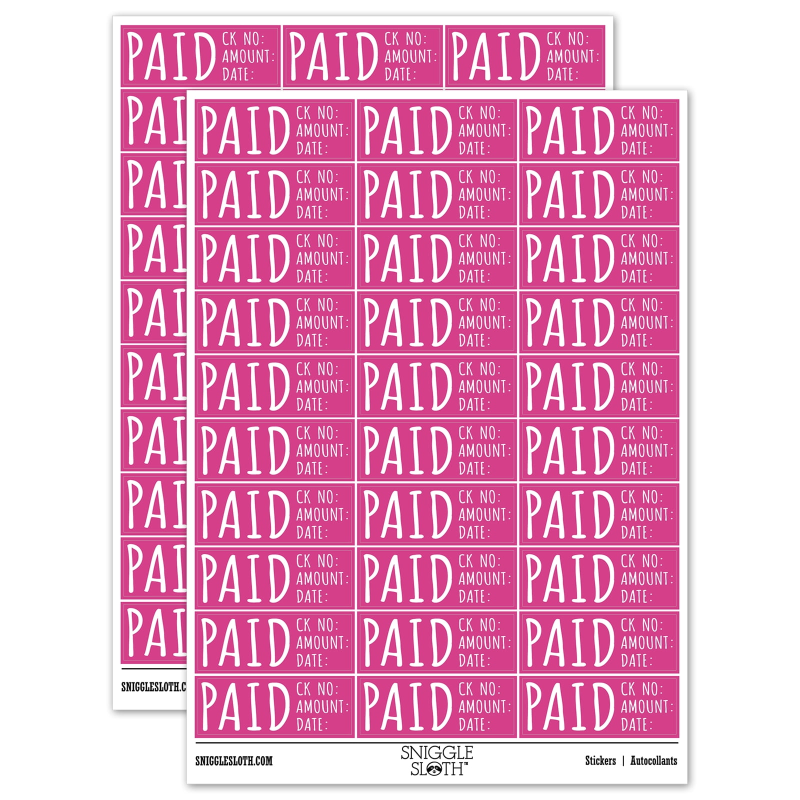 Paid Details Check Number Amount Date Invoice Sticker Set - Hot Pink ...