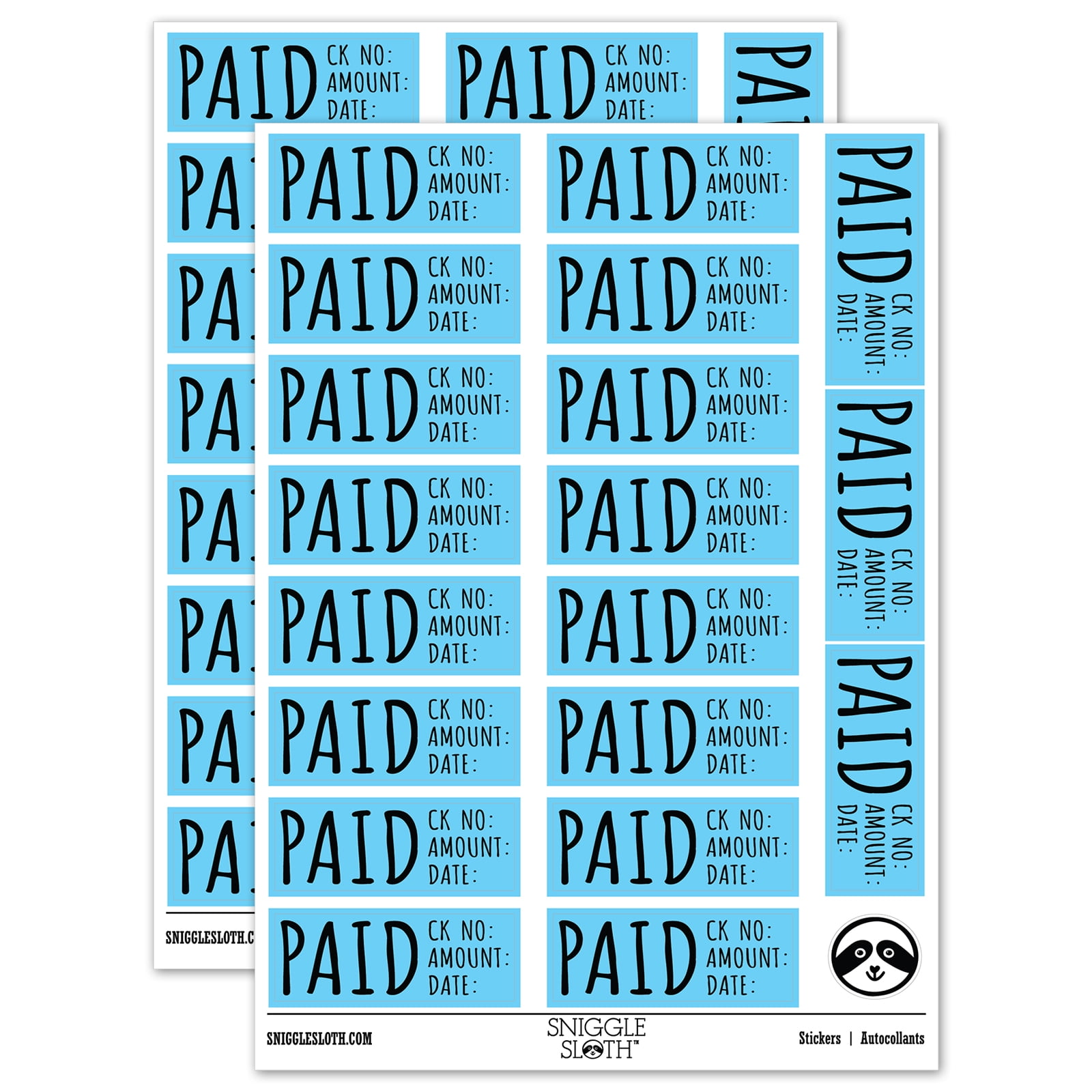 Paid Details Check Number Amount Date Invoice Sticker Set - Light Blue ...