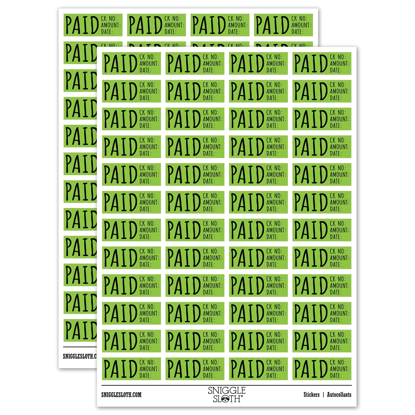 Paid Details Check Number Amount Date Invoice Sticker Set - Light Green ...