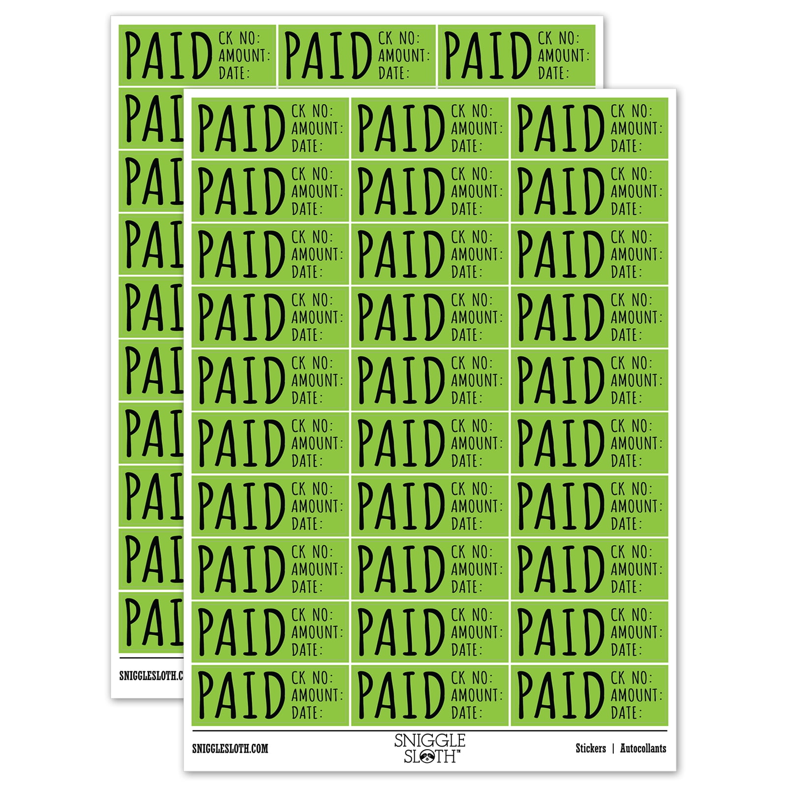 Paid Details Check Number Amount Date Invoice Sticker Set - Light Green ...