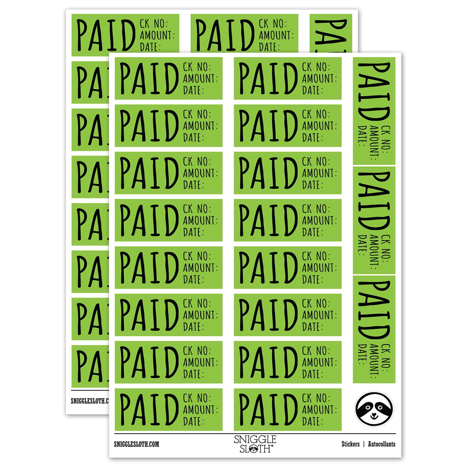 Paid Details Check Number Amount Date Invoice Sticker Set - Light Green ...