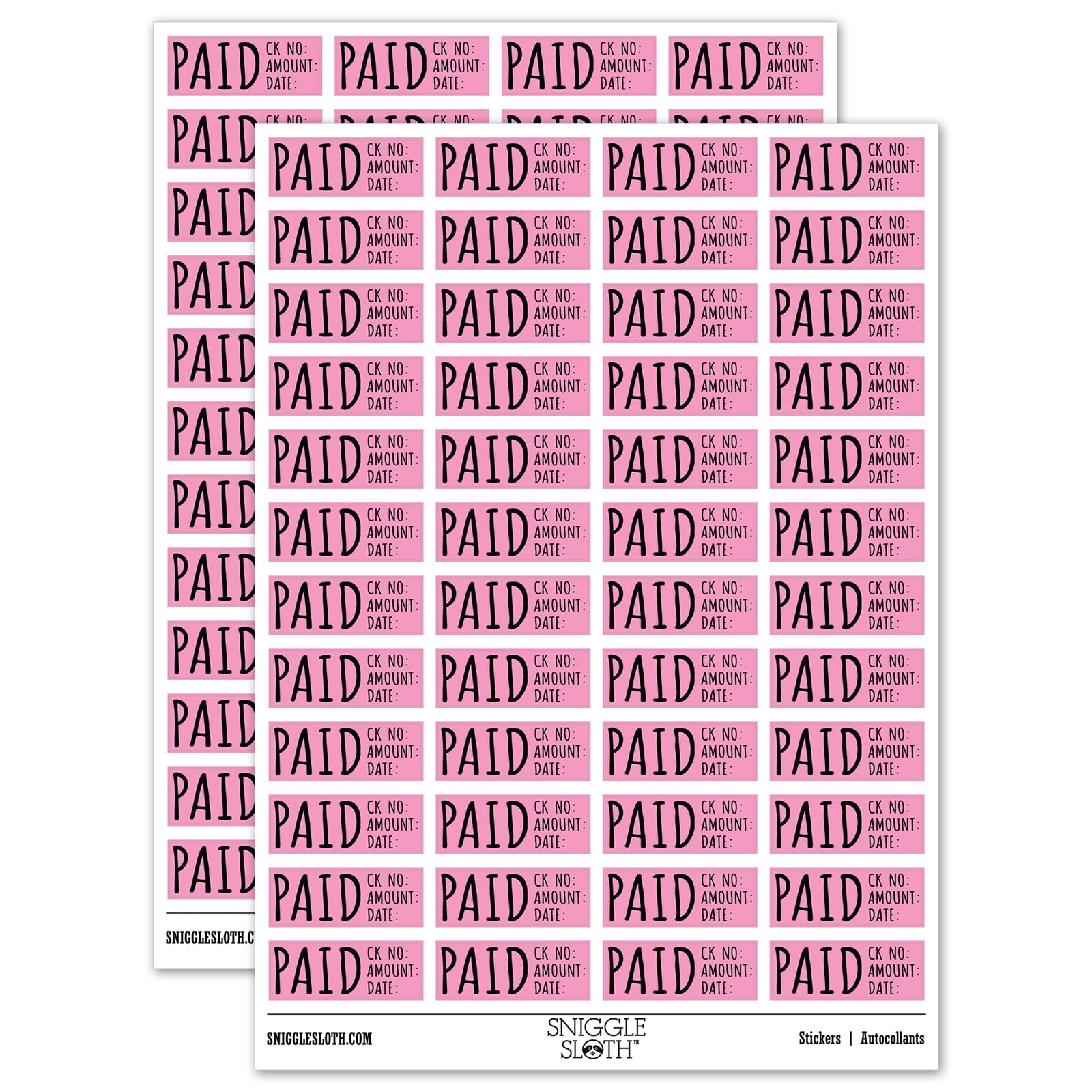 Paid Details Check Number Amount Date Invoice Sticker Set - Light Pink ...