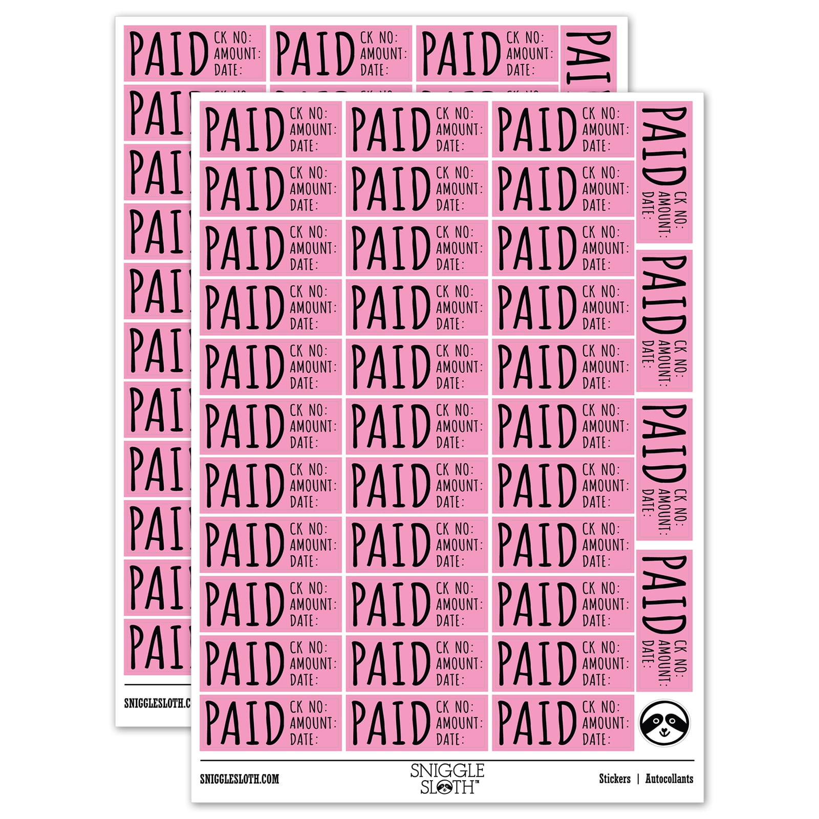 Paid Details Check Number Amount Date Invoice Sticker Set - Light Pink ...