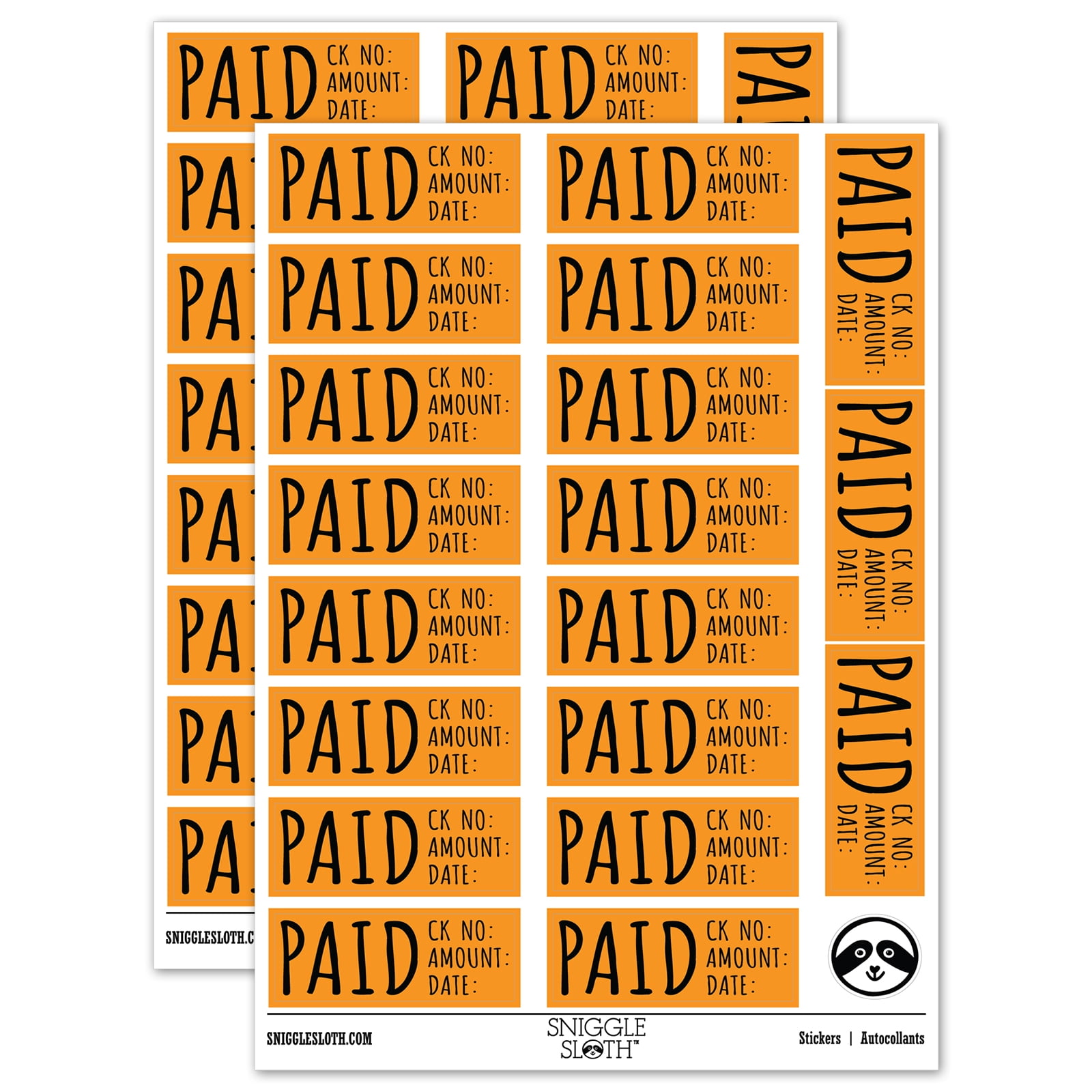 Paid Details Check Number Amount Date Invoice Sticker Set - Orange ...