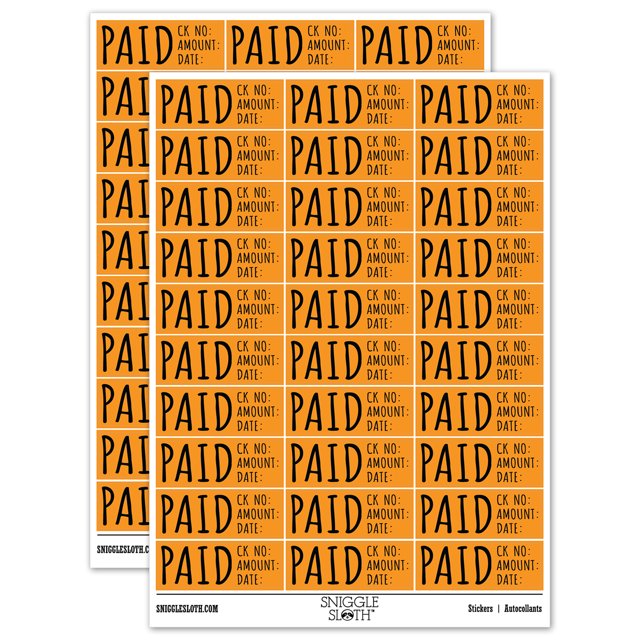 Paid Details Check Number Amount Date Invoice Sticker Set - Orange ...