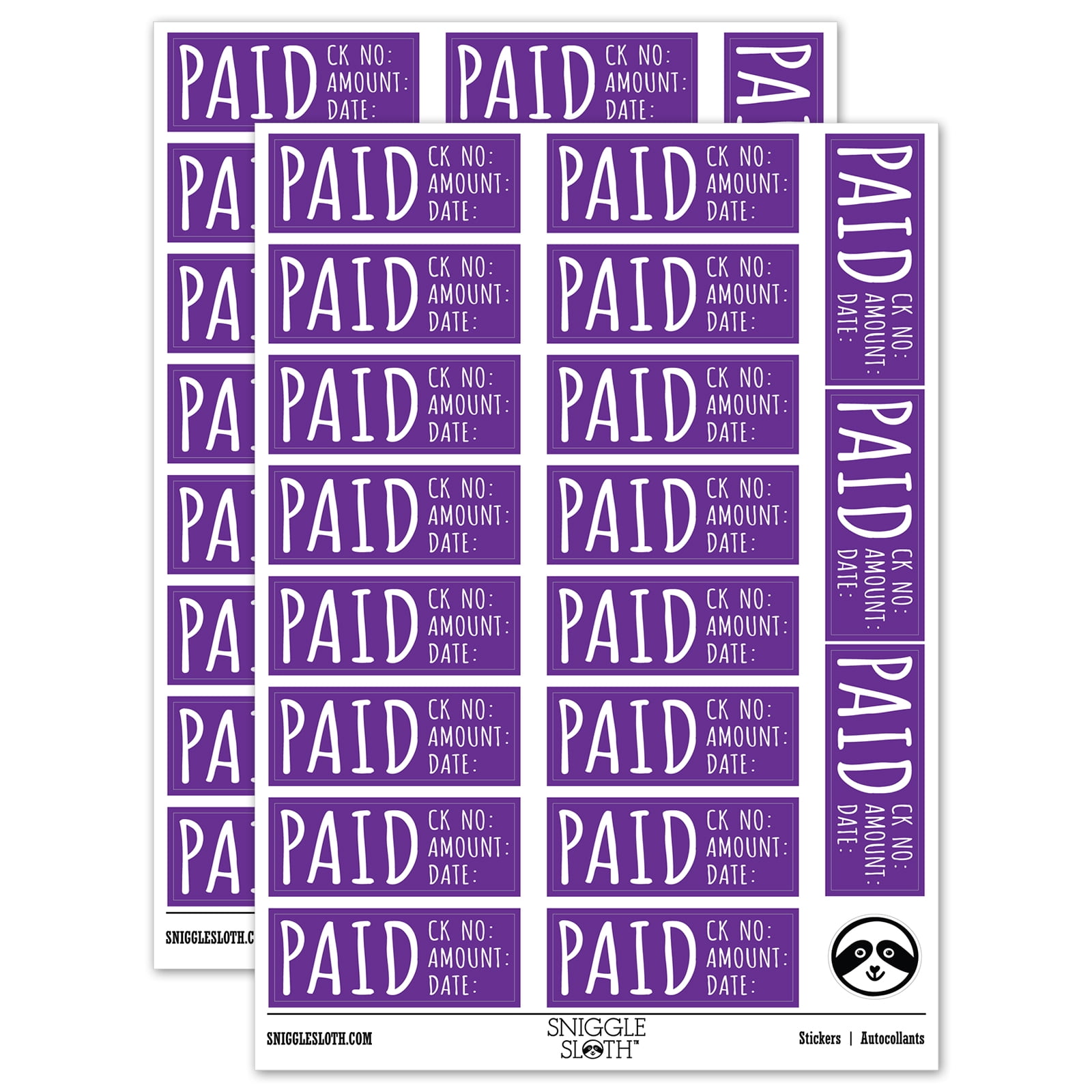 Paid Details Check Number Amount Date Invoice Sticker Set - Purple ...