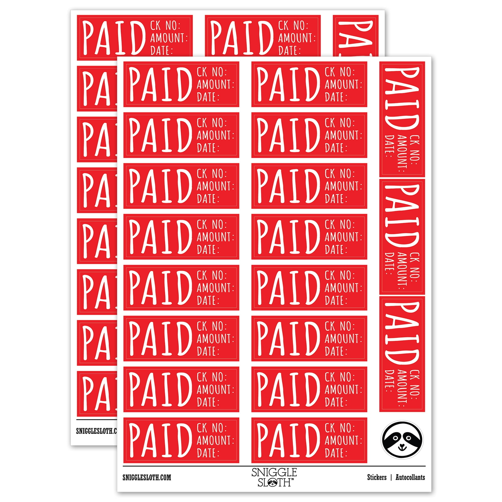 Paid Details Check Number Amount Date Invoice Sticker Set - Red - Matte ...